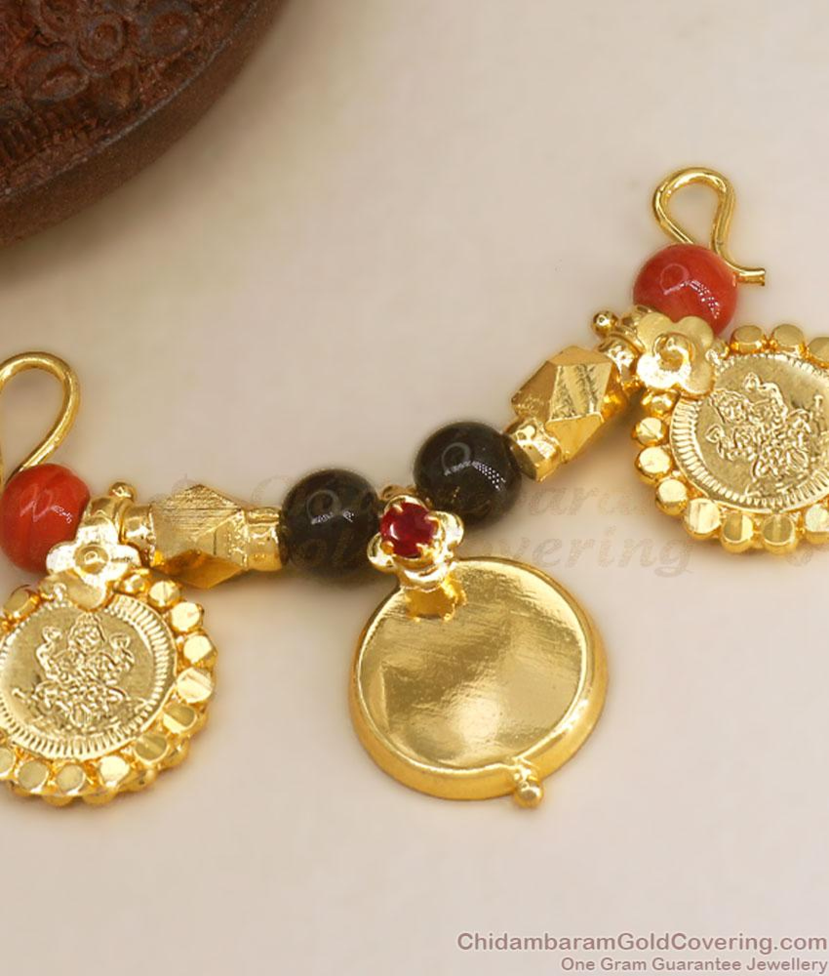 THAL124 Traditional Gold Imitation Thali Set With Red Coral